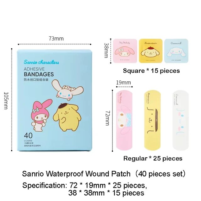 Набор из 40 пластырей Sanrio Hello Kitty, гемостатические пластыри Melody, водонепроницаемые, пылезащитные, дышащие, детские пластыри первой помощи, подарочная упаковка.
