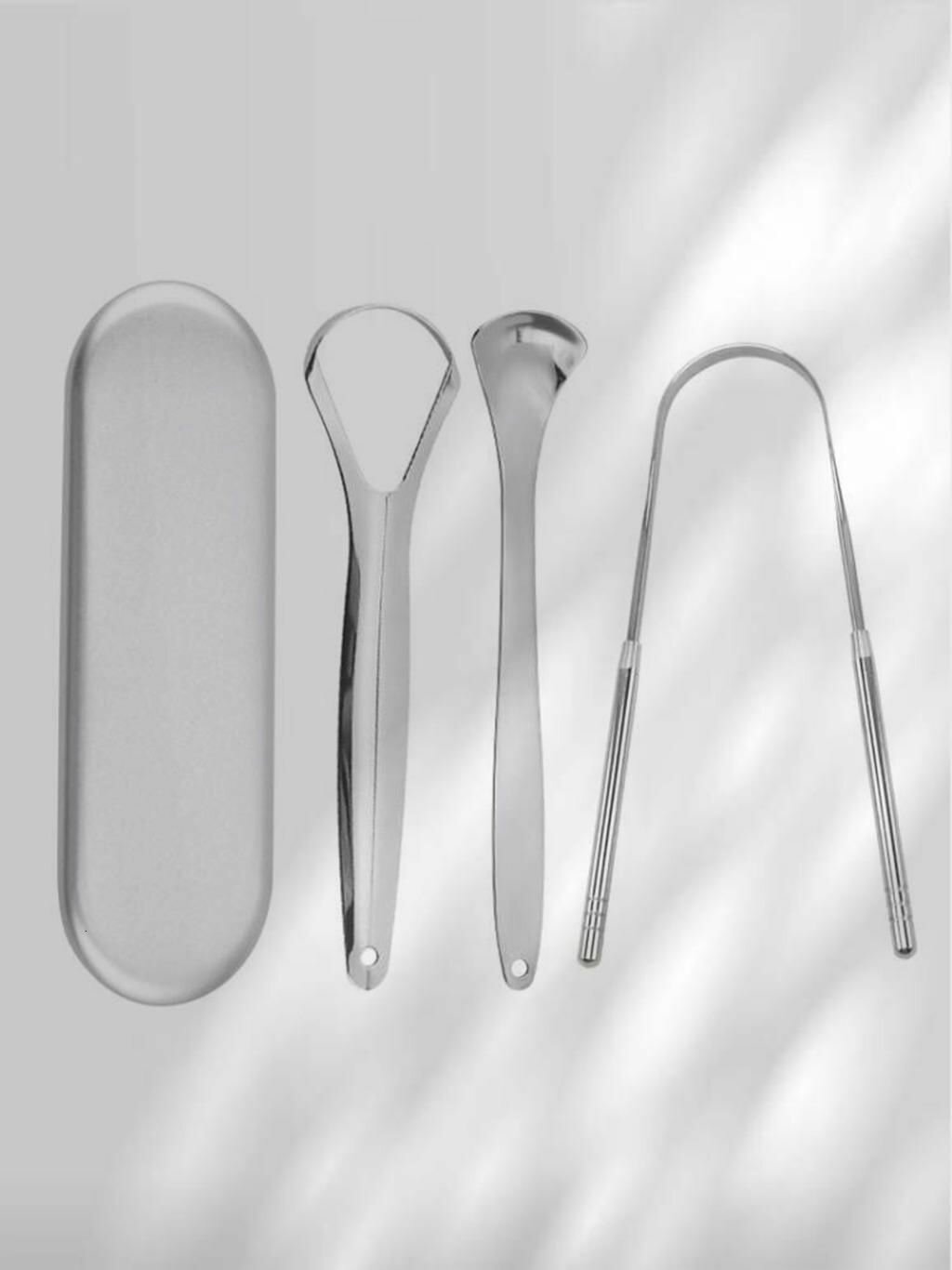 Скребок для языка, Серебряный набор из 3 частей с