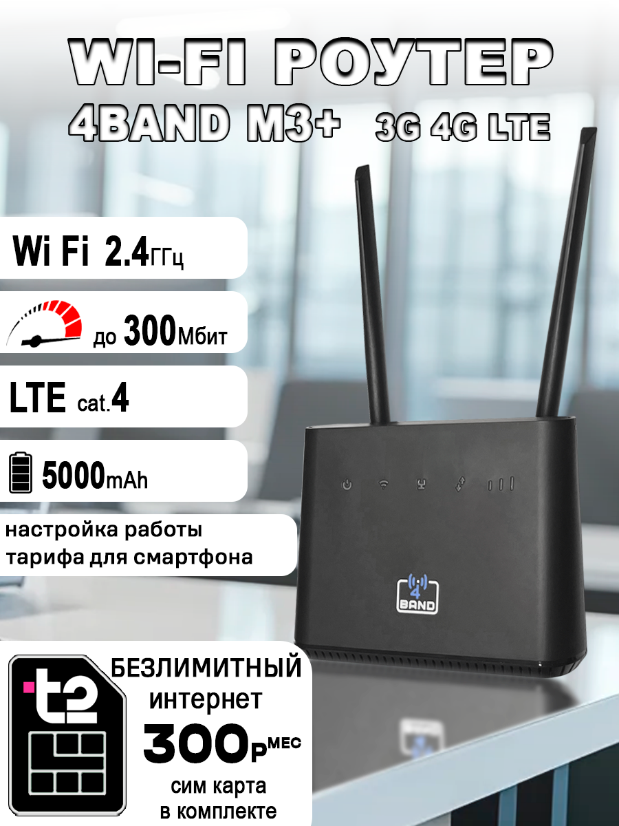 4G роутер Wi Fi M5, акб 5000mAh, антенны, сим карта с безлимитным интернетом за 300