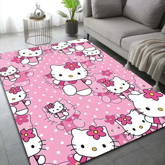 Коврик с рисунком Hello Kitty и Sanrio для гостиной, детской комнаты, девичьей спальни, игровой коврик, придверный коврик к дивану, напольный коврик, украшение для дома, противоскользящий коврик.