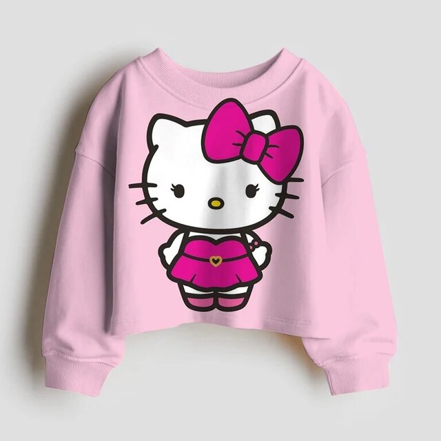 Детская толстовка с принтом Hello Kitty, одежда для детей на весну и осень, простая свободная толстовка с длинными рукавами Hello Kitty.