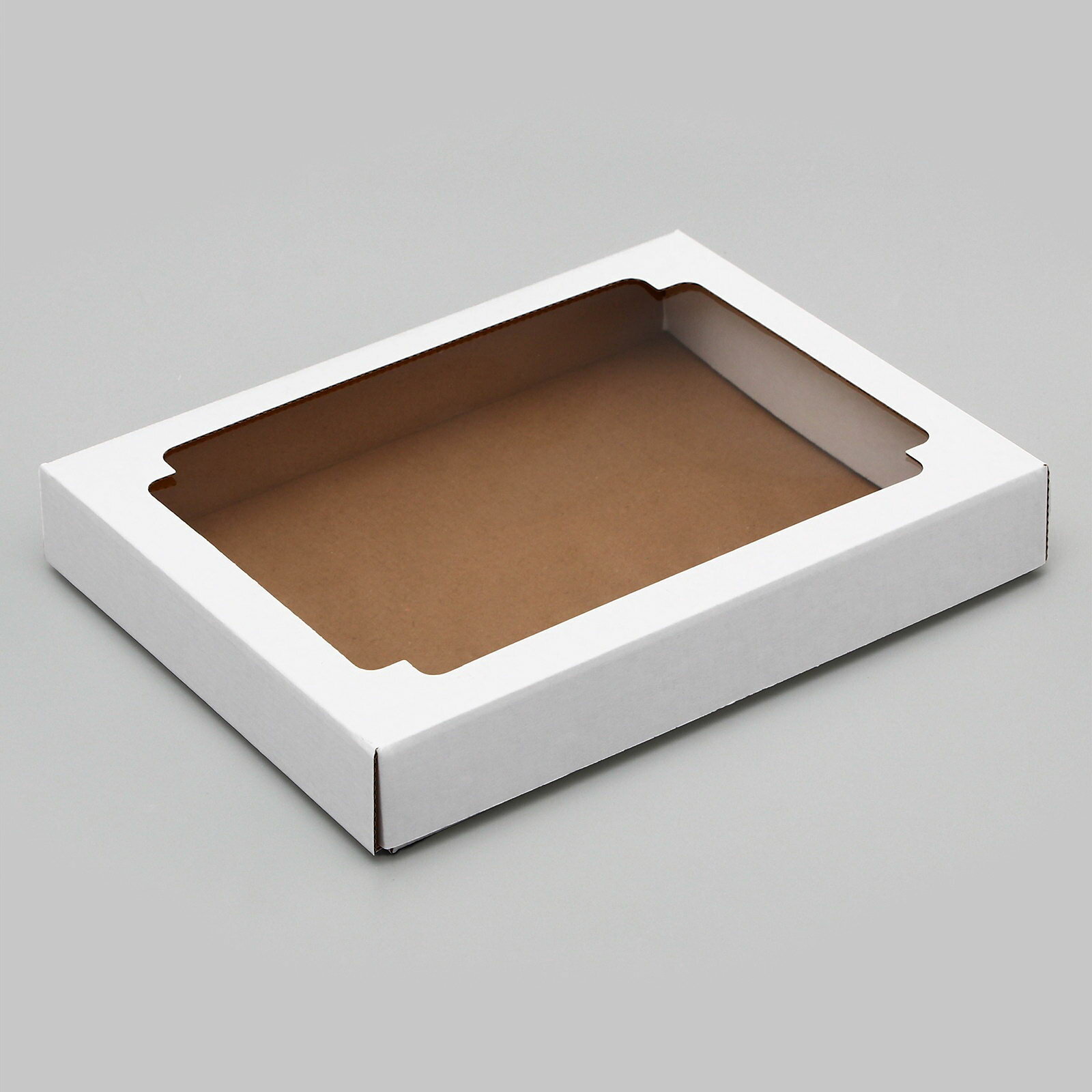 Коробка сборная, крышка-дно, с окном, белая, 26x21x4 см, форма: прямоугольная, 5 шт.