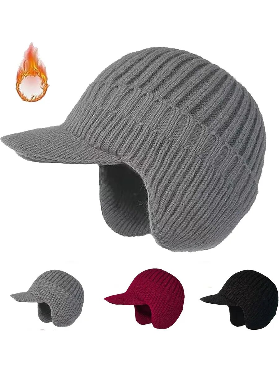 Зимний берет с козырьком и ушанками, ветрозащитный и теплый