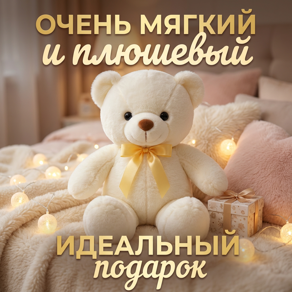 Плюшевый мишка Тедди белый, мягкая игрушка медведь с бантиком, подарок для девочки и мальчика, декор комнаты