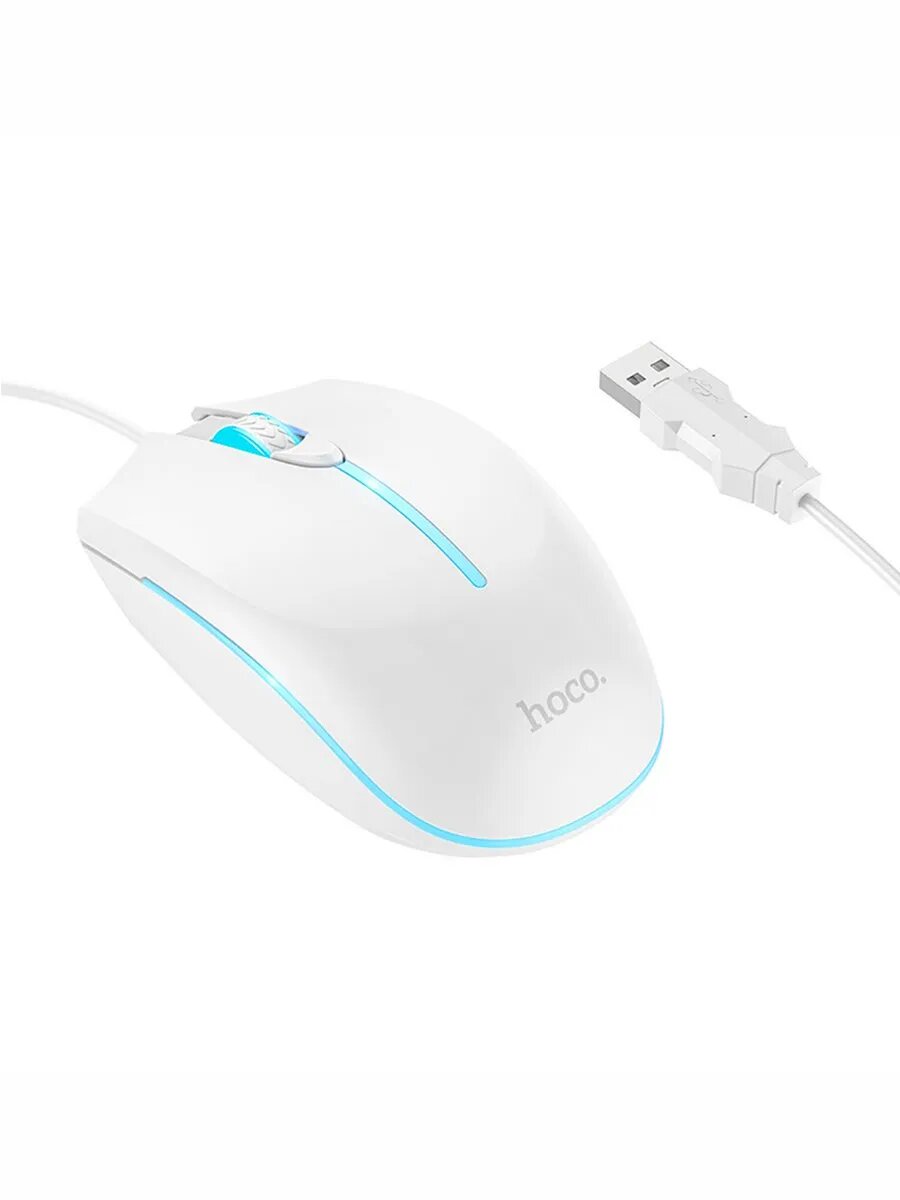 Мышь Hoco GM37, проводная USB, цвет белый / мышка с кабелем