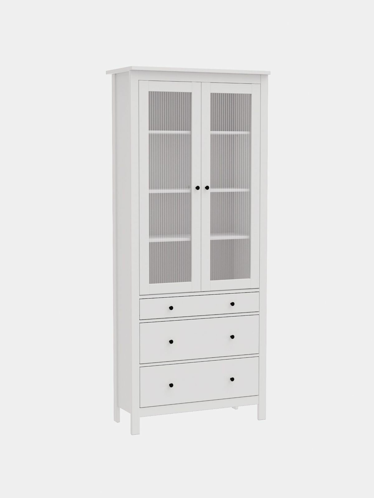 Шкаф витрина с рифленым стеклом ГУД лакк Сага, 90х41х215 см, белый