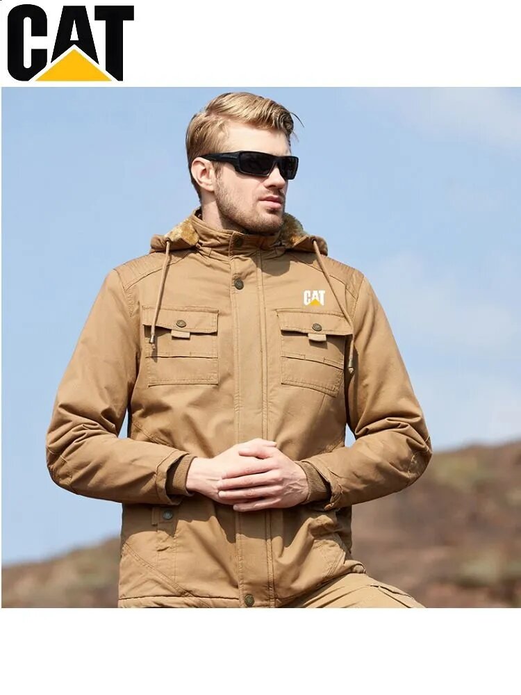 Пуховик Caterpillar Мужская утепленная куртка с воротником, Зимняя рабочая одежда-Свободный крой, Утепленная ветрозащитная куртка-Для морозной погоды