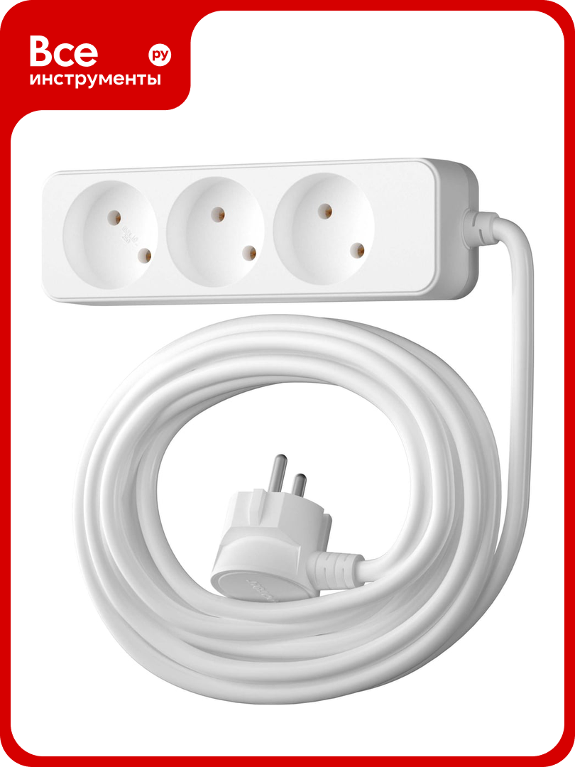 Сетевой удлинитель Фотон 10-103, 10м, 3 розетки, 10А, белый 21205