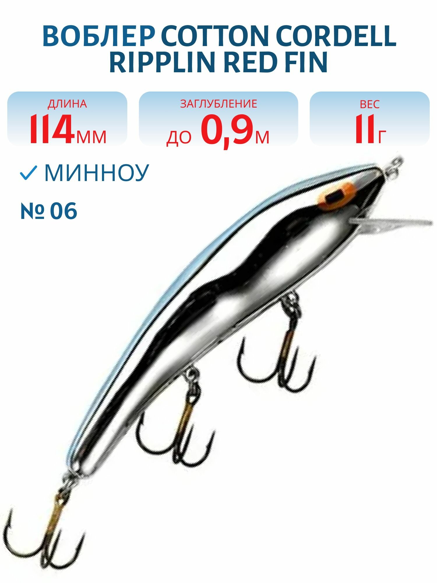 Воблер COTTON CORDELL Ripplin Red Fin C85, цвет 06