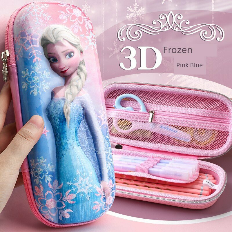 Девочкам школьницам пенал с принцессой Эльза розовый 3D для начальной школы