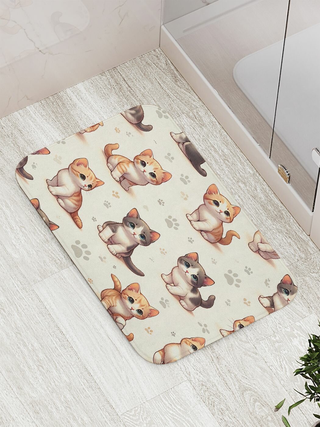 Коврик для ванной комнаты, туалета "Котята с лапками" противоскользящий, 52х77 см, JoyArty