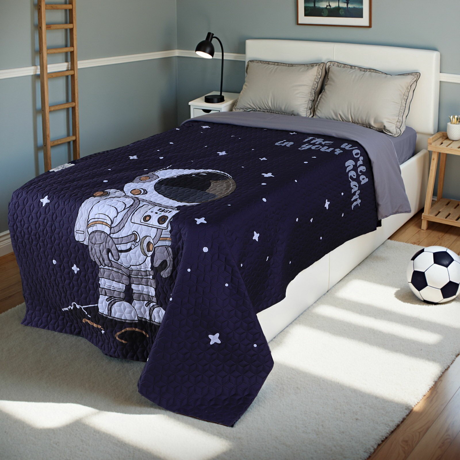 Покрывало Space hero, 1.5 сп, 145x210 см, микрофибра, цвет: серый