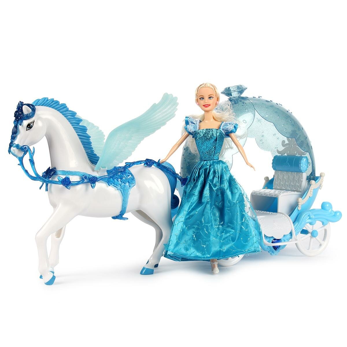 Карета с лошадью и куклой «FANTASY CARRIAGE», 29 см, голубой/белый, пластмасса, текстиль