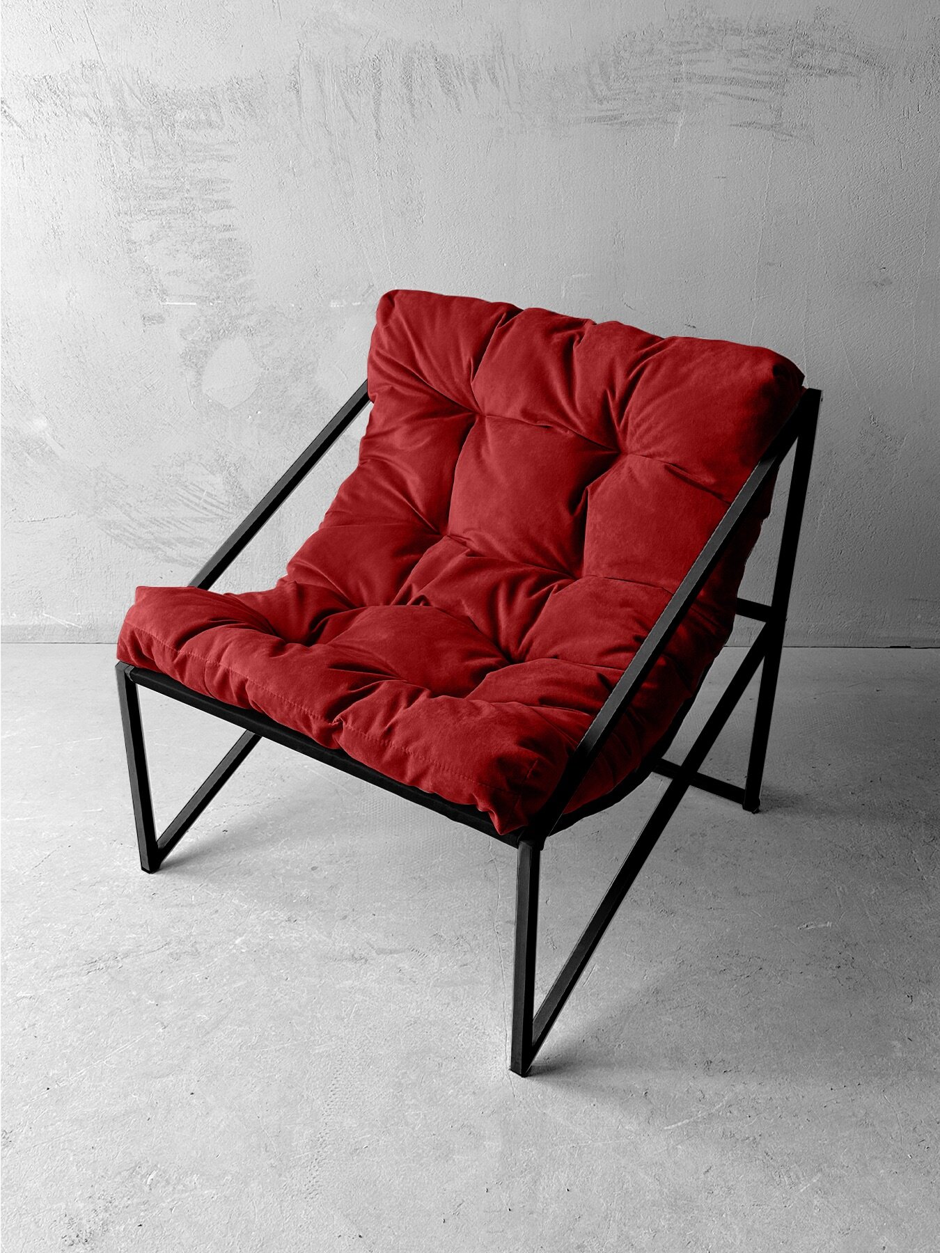 Кресло в стиле лофт Лофтовик Слэш + Красный велюр