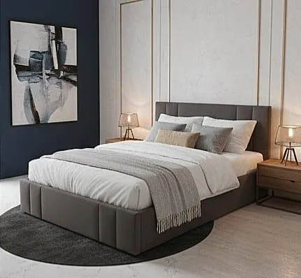 Кровать двуспальная 180х200, Вицензия, с подъемным механизмом и ящиками для хранения белья, Темно-серая