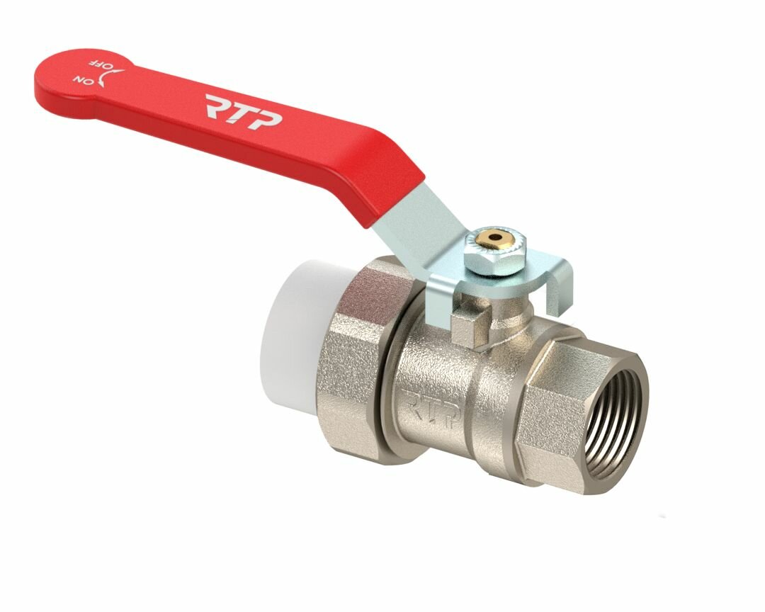 Кран шаровой ручка рычаг, латунь, с переходом на трубу PPR/внутренняя резьба 20х1/2", никель, RTP