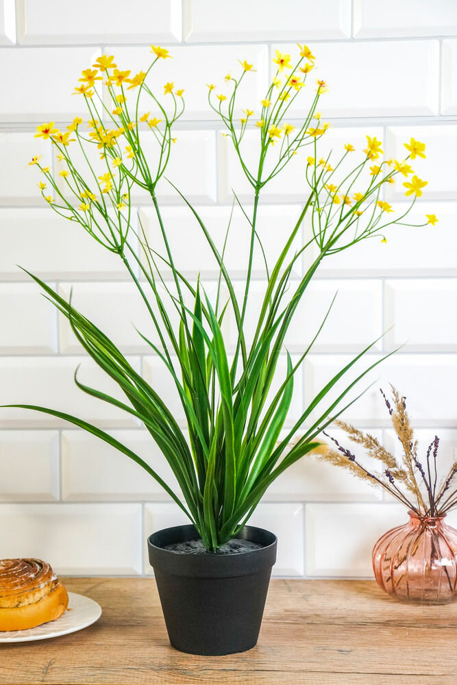 Искусственные цветы в горшке очарование флоры, жёлтые, 50 см, Summer Deco 5010059