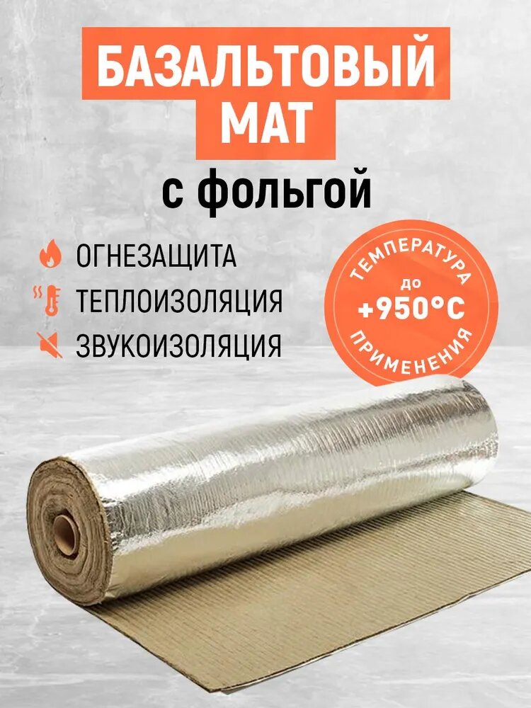 Базальтовый мат с фольгой. Размер 1000*1200*10 мм.