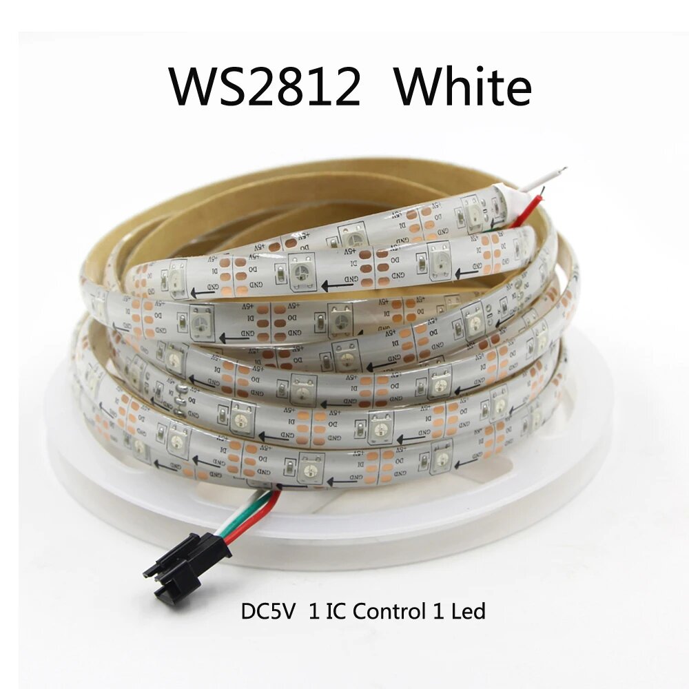 Светодиодная лента WS2812B 5 метров Viktorovna Белый, White PCB, 60leds, IP65, 50cm
