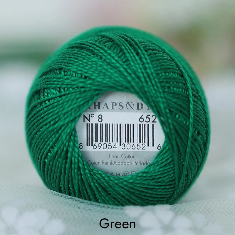 Хлопковые нитки Rhapsody размер 8 египетский жемчуг 2 шт Зеленый, 652 Green