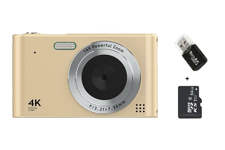 Цифровые камеры унисекс HEY CAT'S DIARY 5929895, Gold camera + 64G memory card + USB card reader