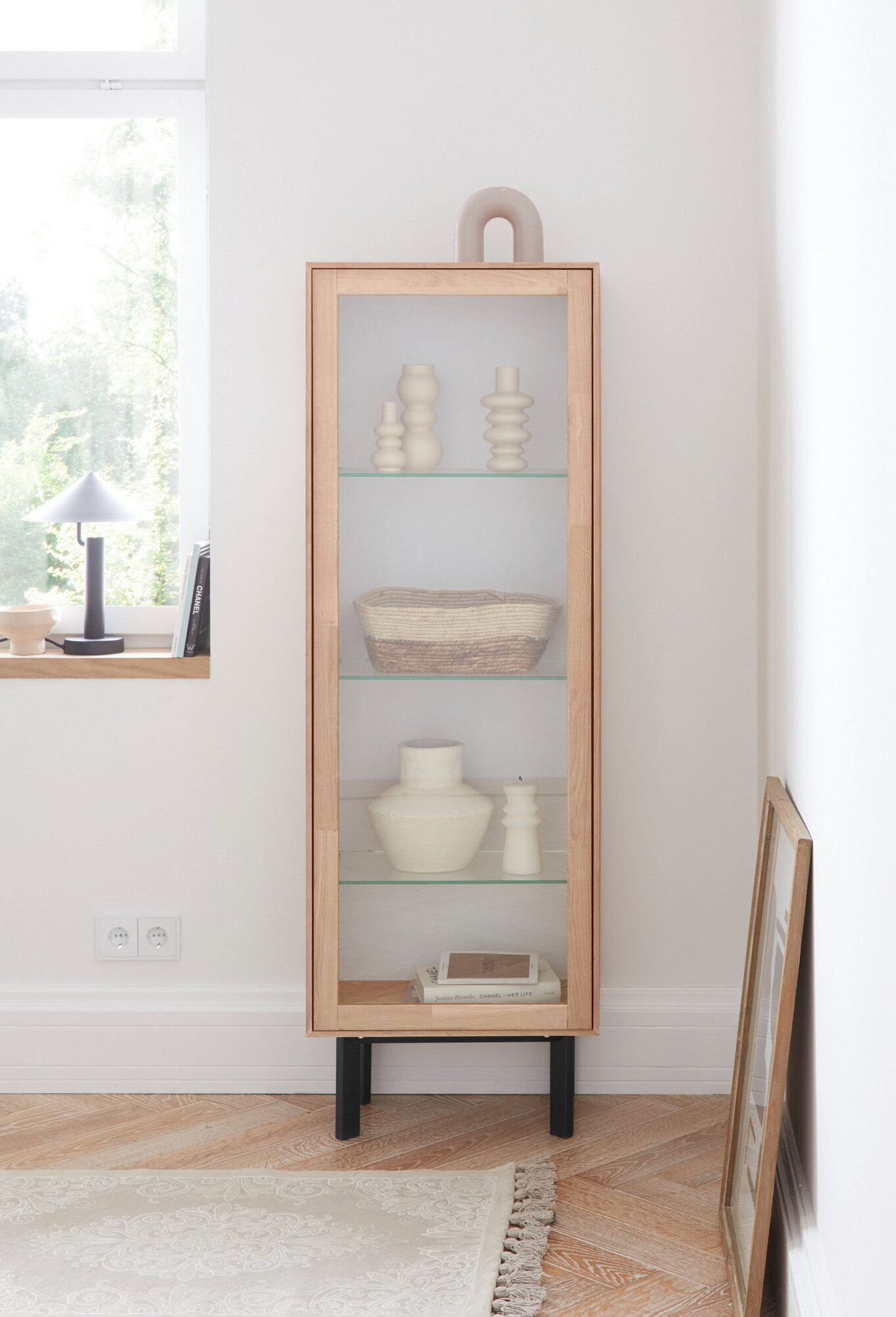 Шкаф витрина, 50х31х151, Виби, сервант для посуды, для книг, в стиле лофт, массив дуба, MAKOSA