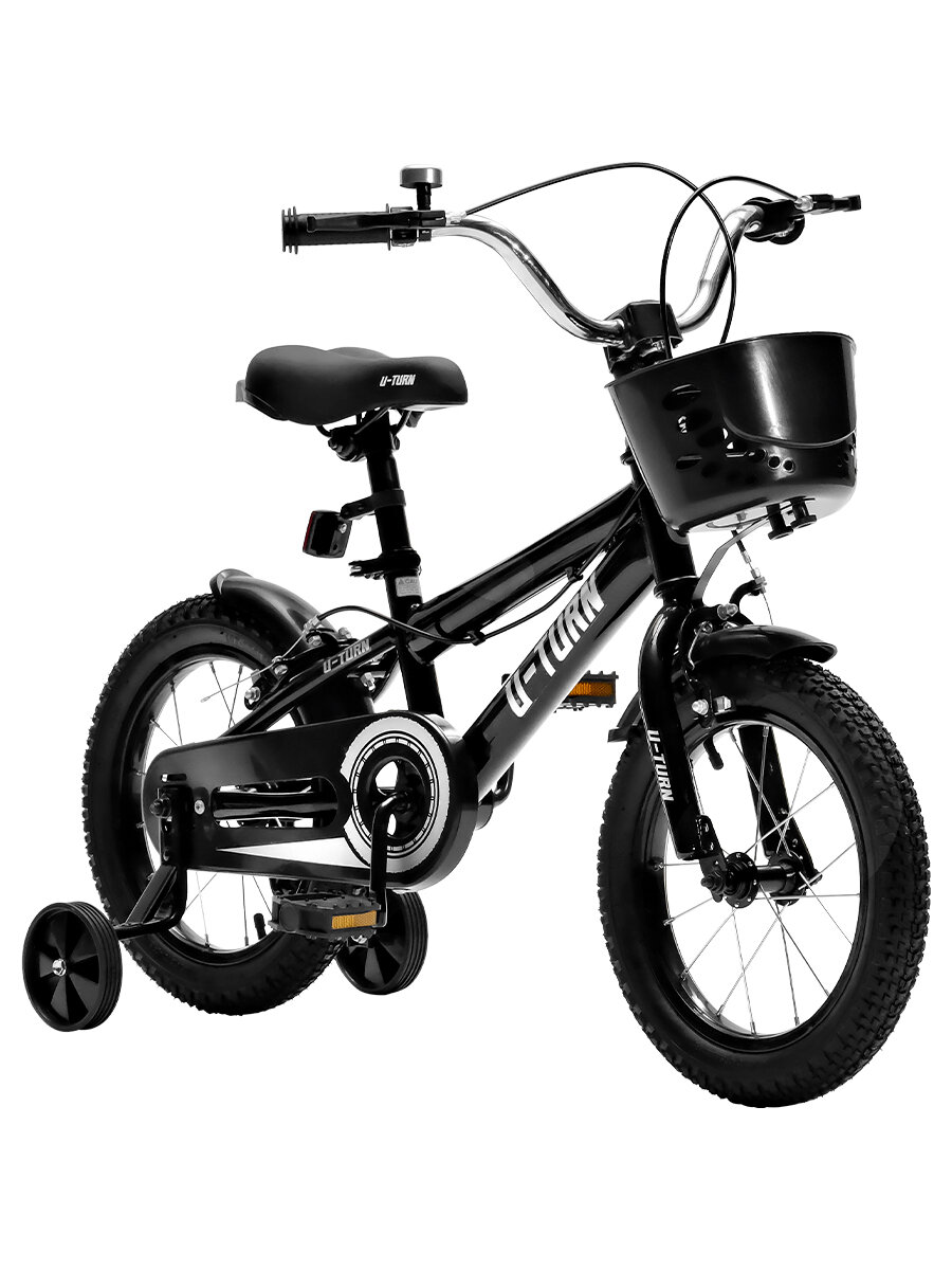 Велосипед детский двухколёсный + тренировочные колеса. Колёса 14 дюймов, чёрный цвет (арт. ВЛ-2605)