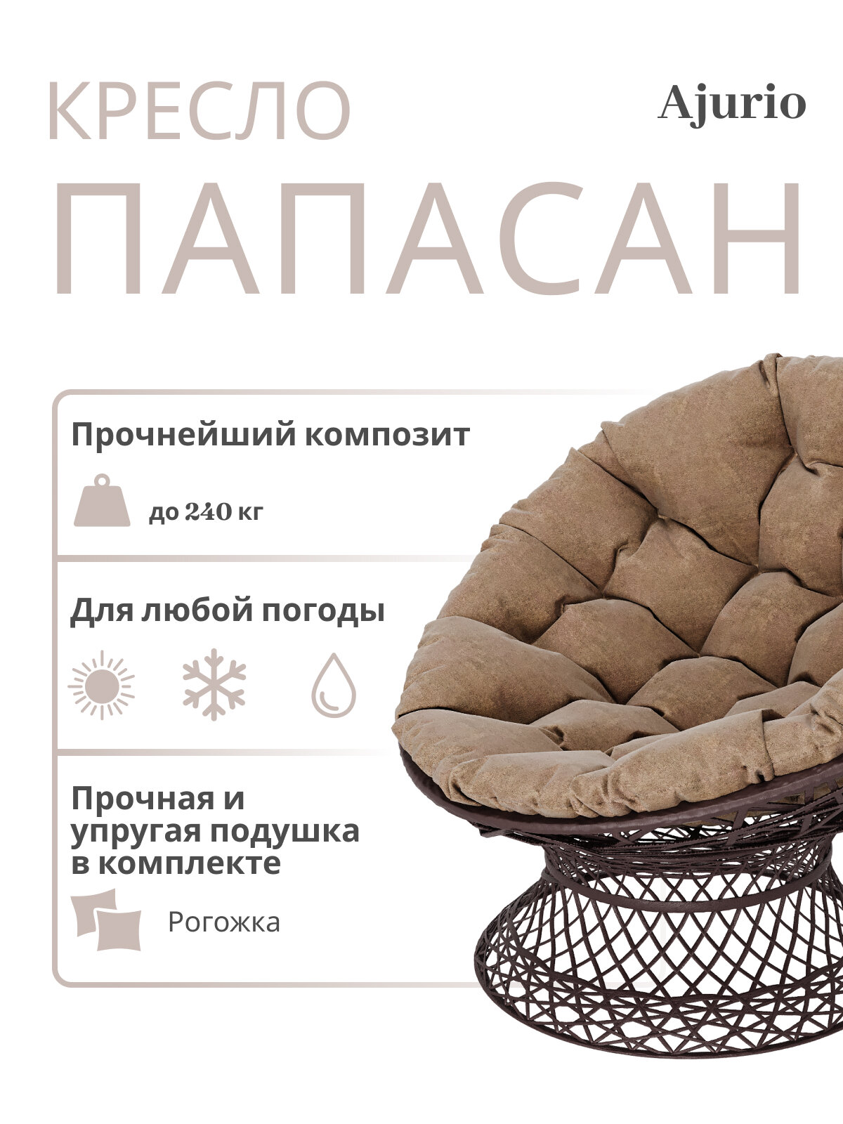 Кресло папасан садовое для дачи, улицы и отдыха на природе, кресло плетеное для балкона и лоджии