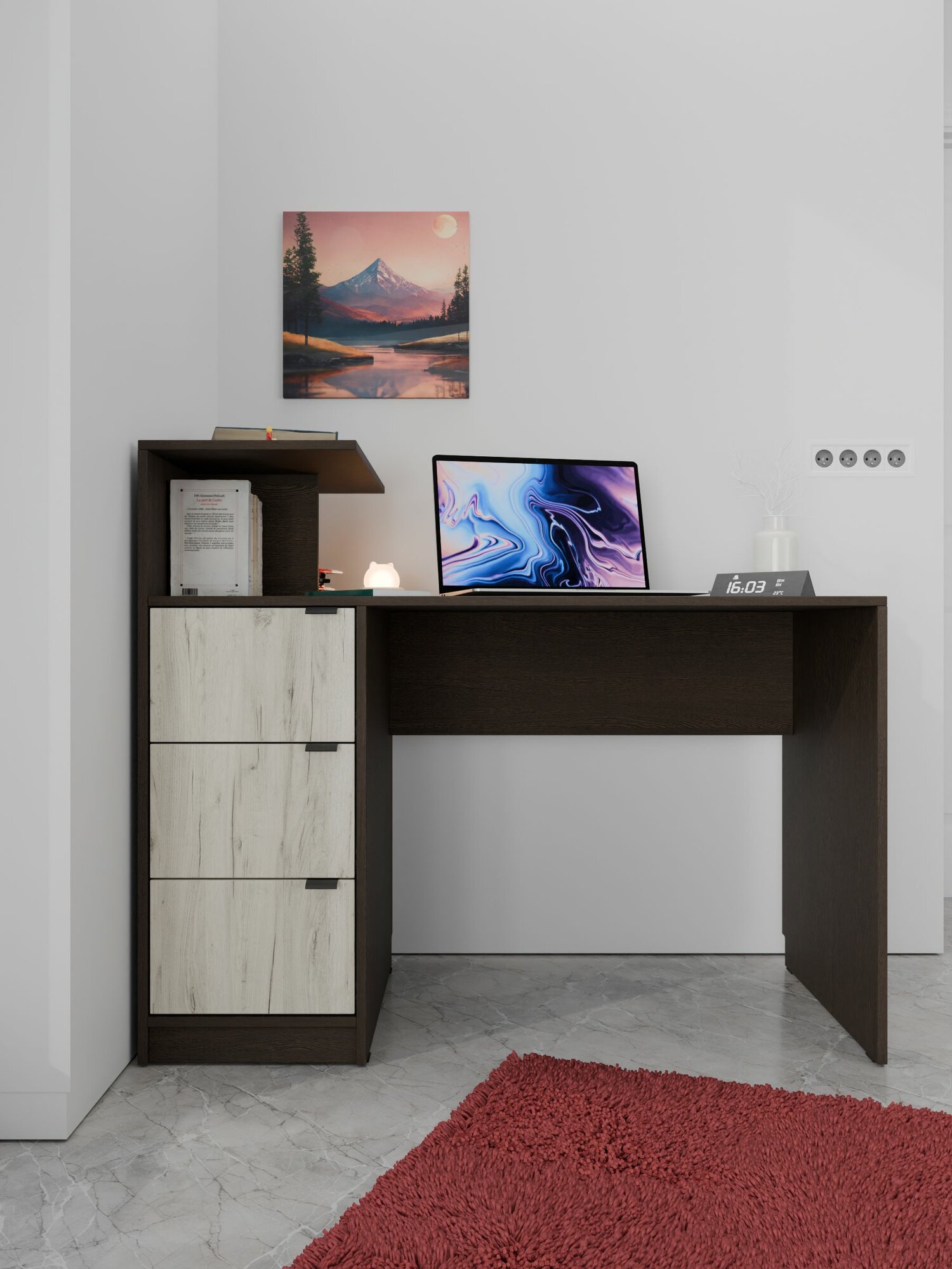 Изумлит Стол письменный с тумбой слева Практик 120х75х60.4 см, венге-дуб крафт белый