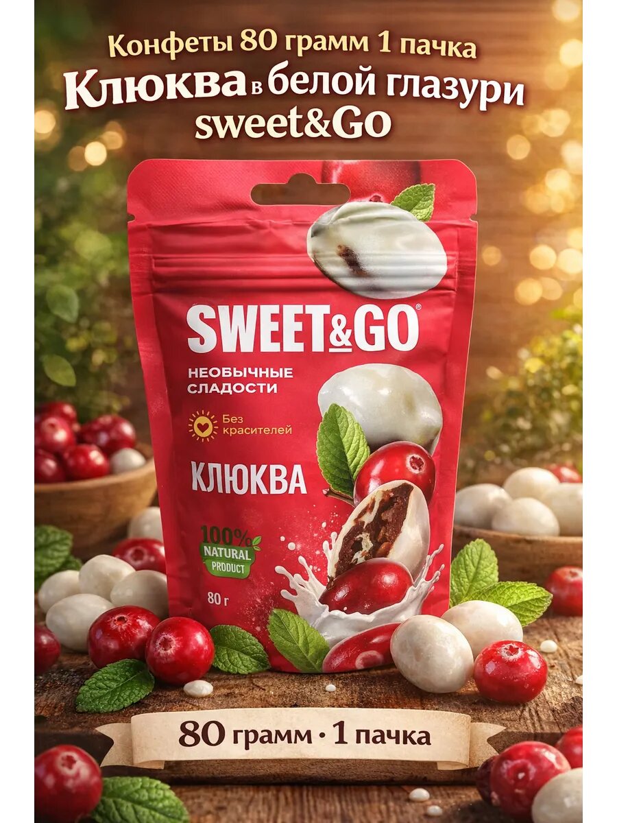 Клюква в белой глазури 1 пачка 80 грамм sweet&Go