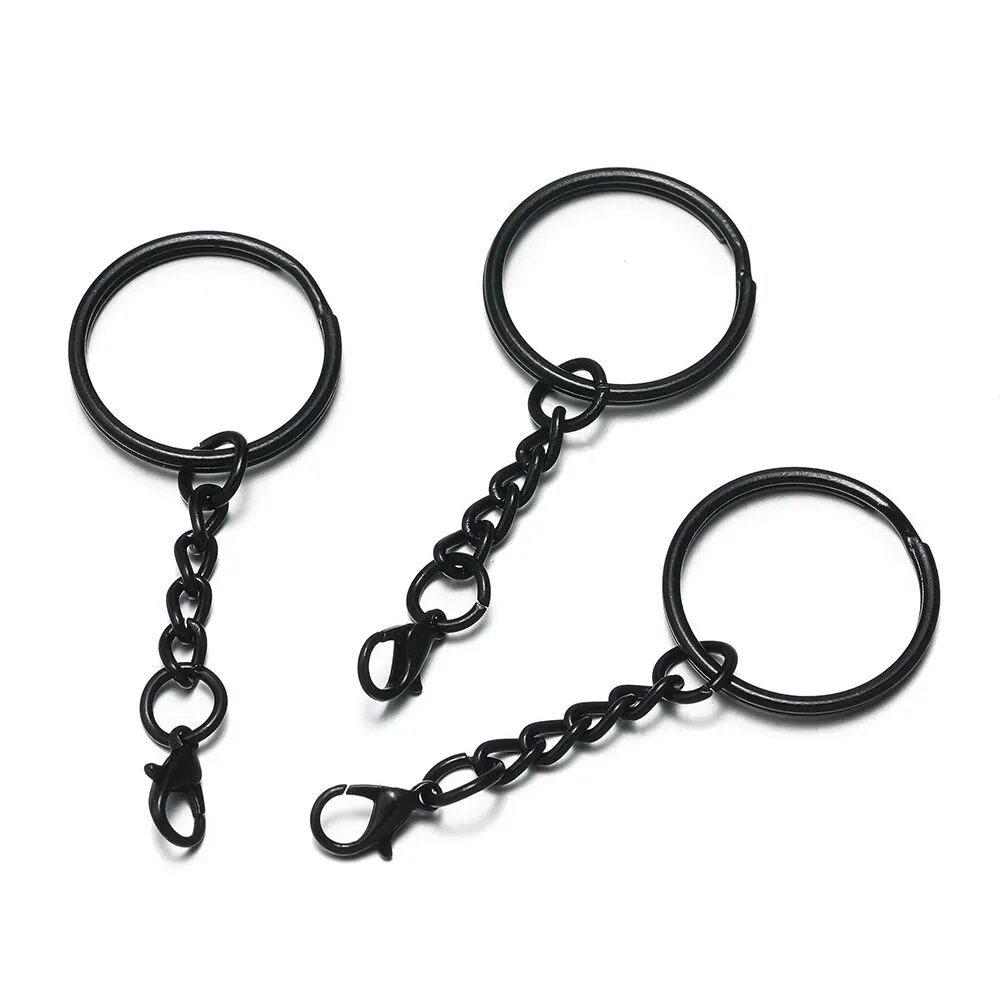 Фурнитура для брелков , кольцо плоское с цепочкой и карабином , 10 штук, Д: 22 мм, цвет : черная