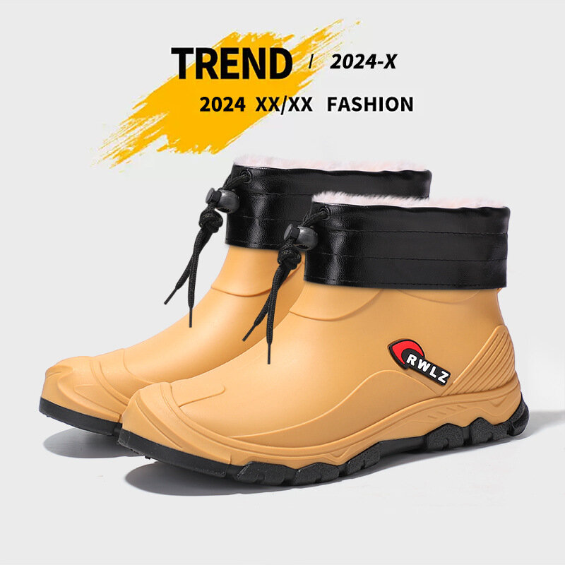 Модные водонепроницаемые мужские резиновые ботинки в корейском стиле, короткие сапоги, городская обувь для ходьбы по воде, обувь для мотоциклистов, грязеотталкивающие забродные ботинки черного цвета.