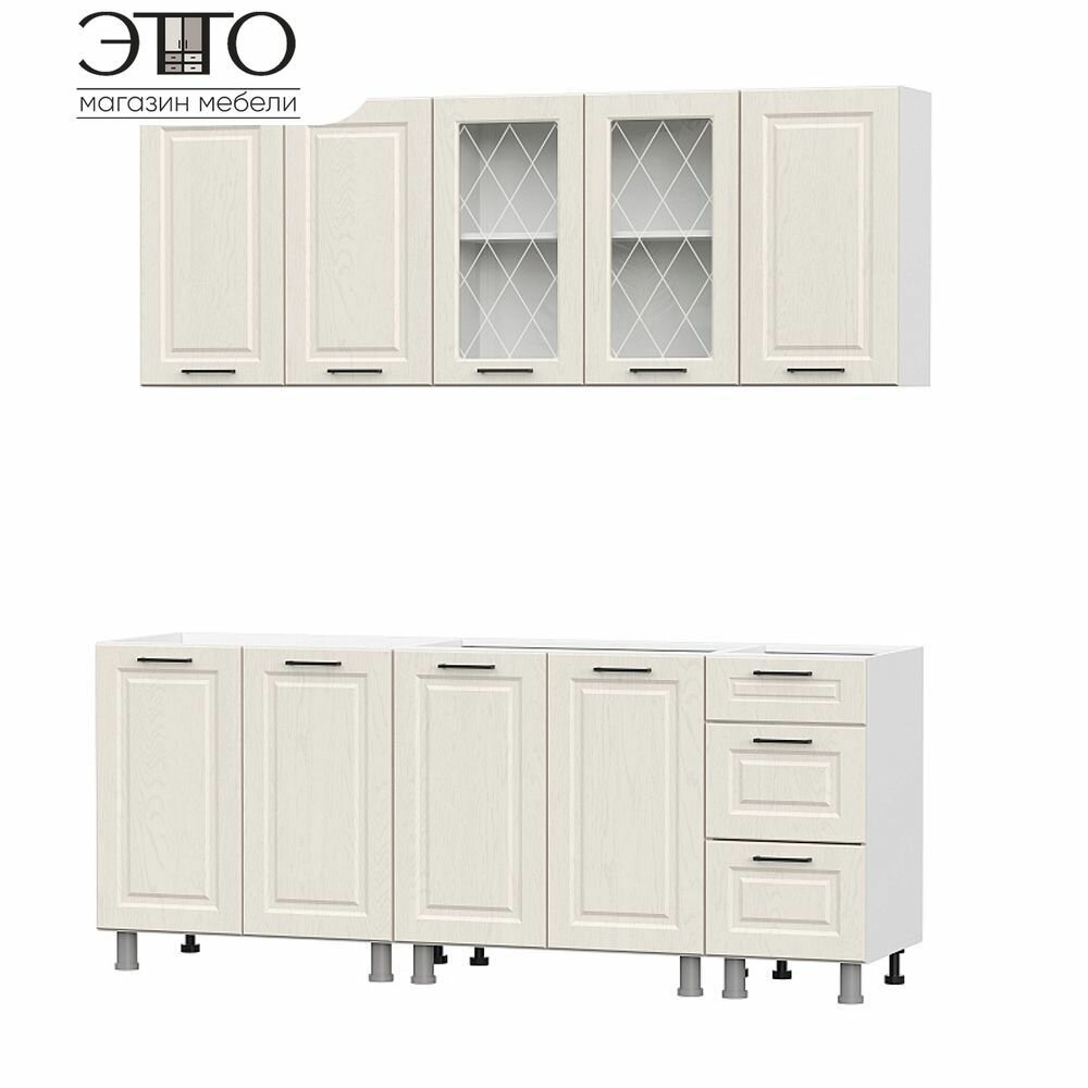 Кухонный гарнитур "Виктория", фасады: МДФ, без столешницы, 2м, белый/ дуб кремовый