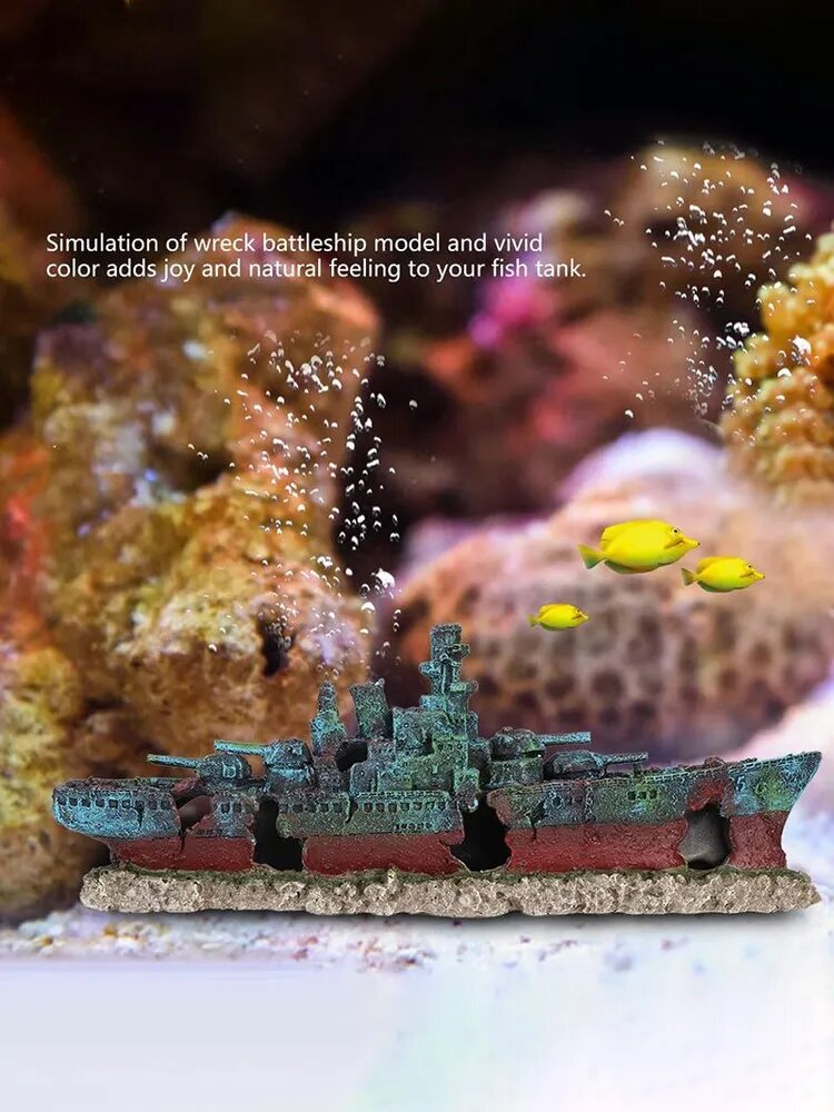 Игрушки Для Рыбок В Аквариум Декорация Затонувший Корабль Синего Цвета для Аквариума