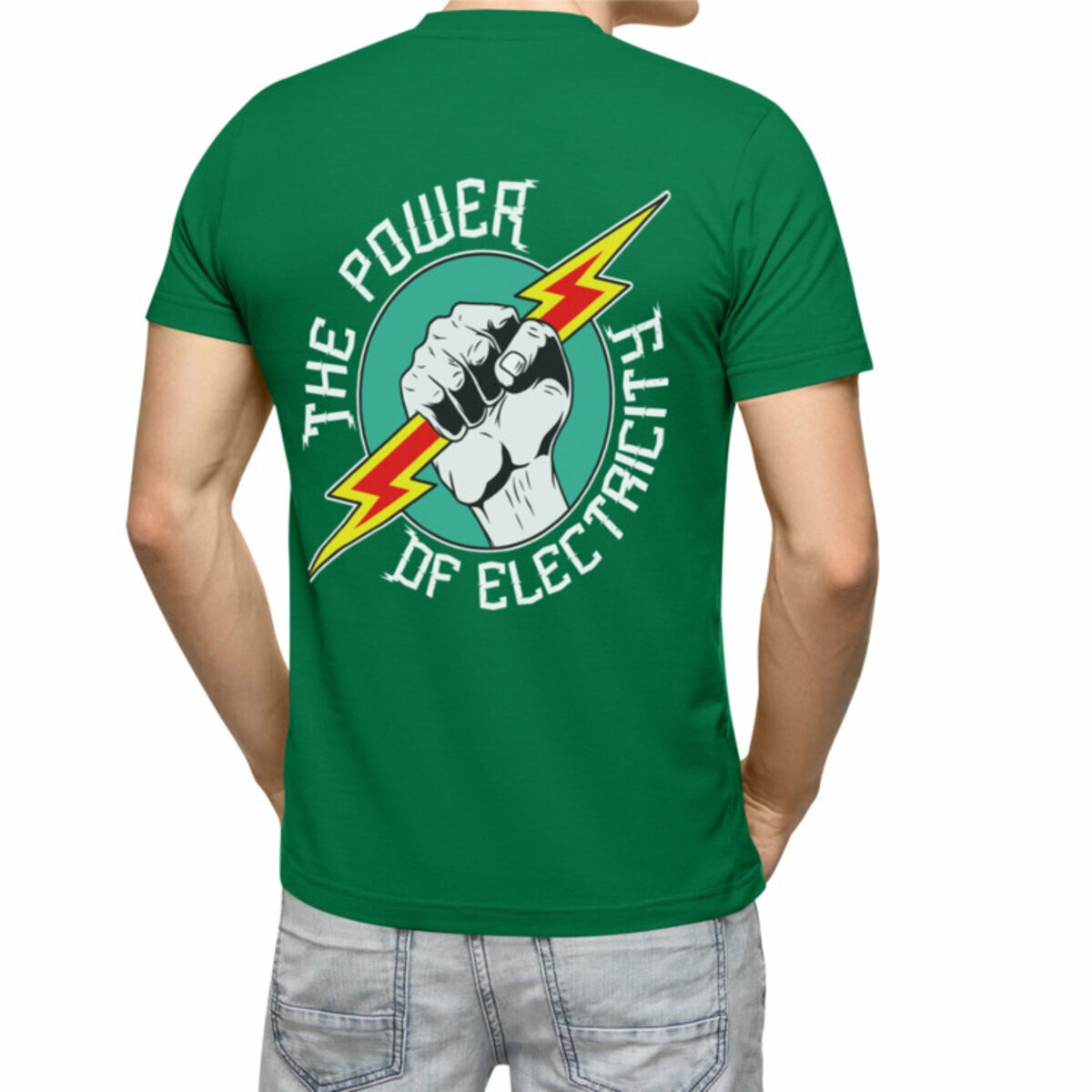 Мужская футболка «Мощность электричества, электрик, молния» (зеленый, XL)