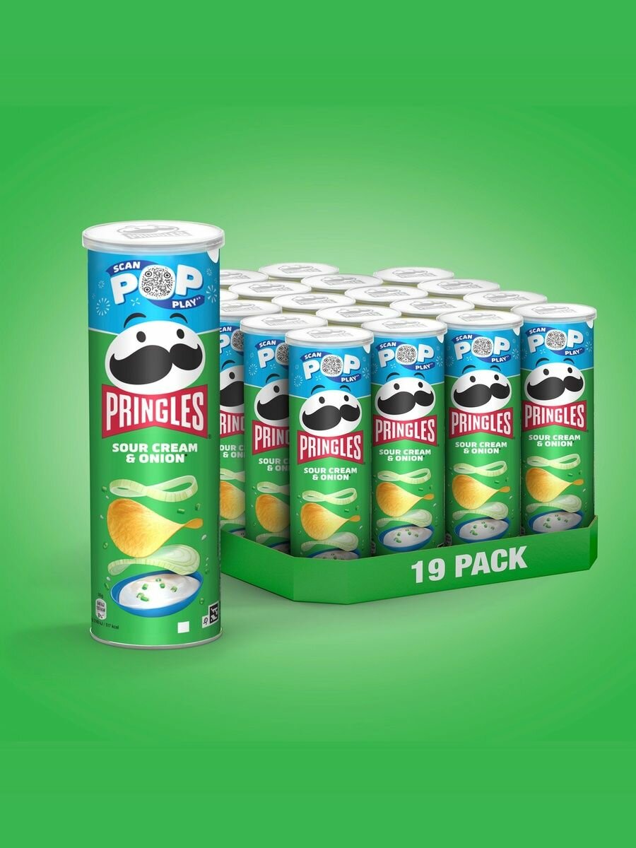 Картофельные чипсы Pringles, со вкусом Сметаны и лука, 165 гр, 19 шт