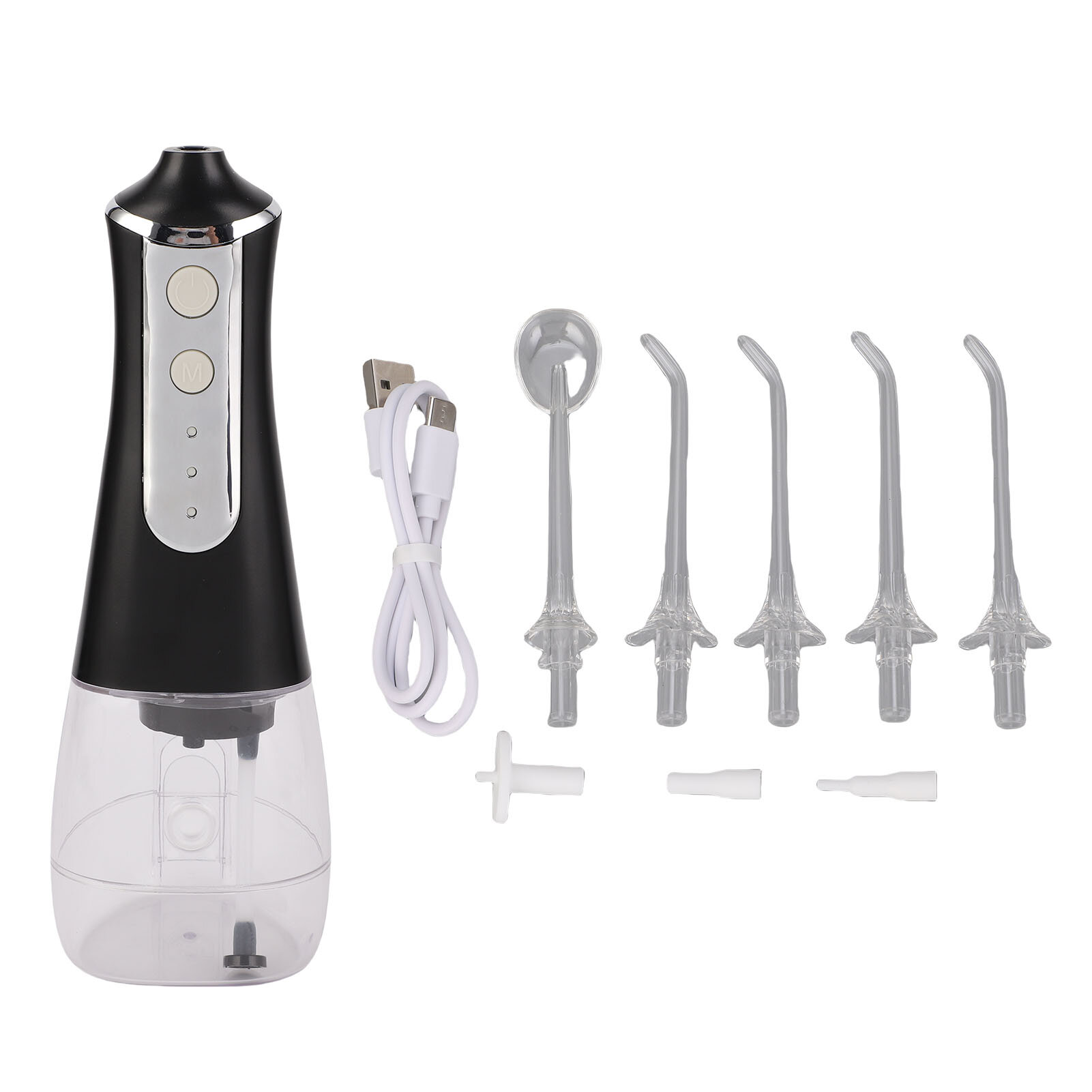 Ирригатор для зубов с водой, 300 мл, IPX6, водонепроницаемый, электрический ирригатор для полости рта, давление 40–130 фунтов на квадратный дюйм, с 5 сменными насадками, черный