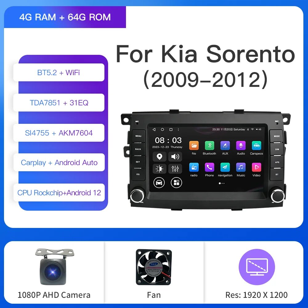 Автомагнитола Kapud, 7 дюймов, Android 12, мультимедийная камера 360 для Kia Sorento 2 XM 2009 2010 2011 2012 GPS CarPlay AUTO DSP WiFi SWC BT