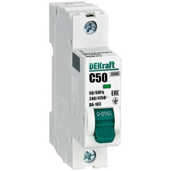 Автоматический выключатель Dekraft 1п C 50А 6кА ВА-103, 12278DEK