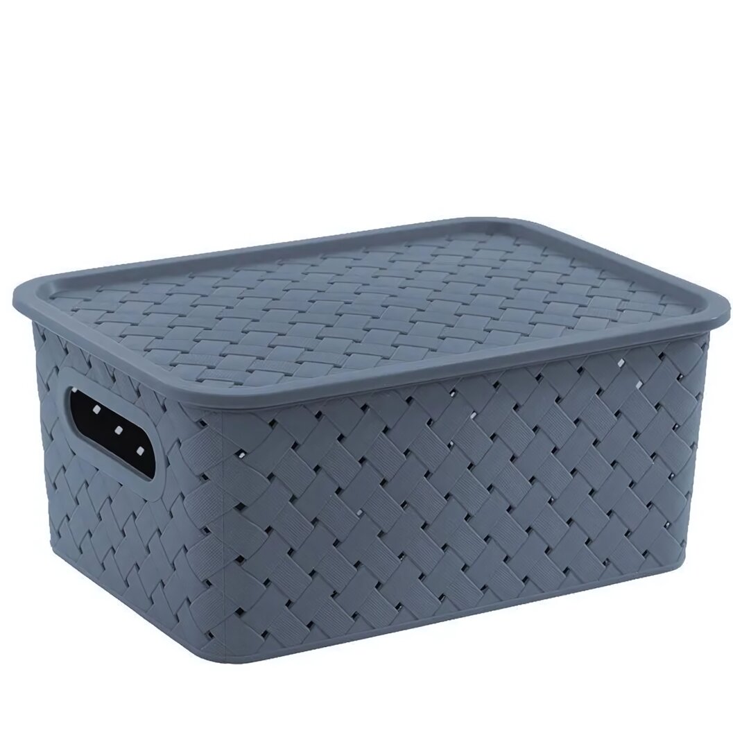 Корзина с крышкой "Береста" 3л, 235х105мм, пластик, цвет космик, для хранения