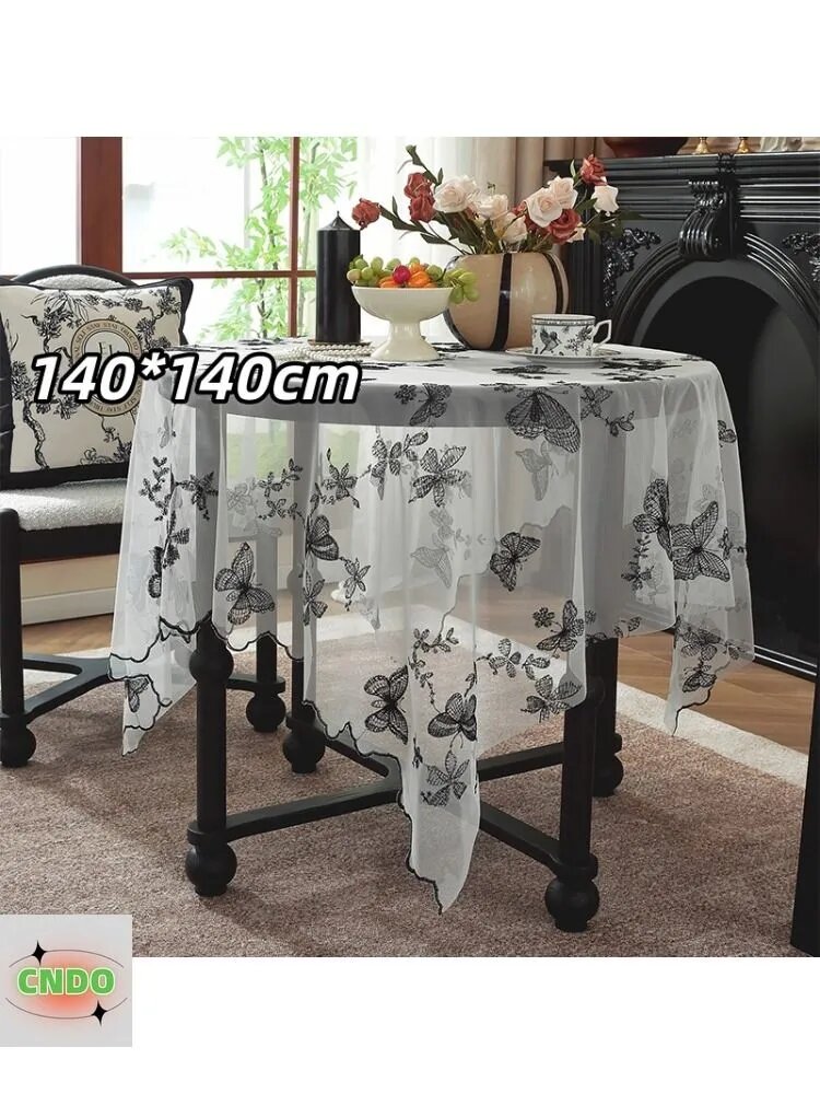 Скатерть круглая с бабочками из полиэстера 140x140см для стола белая