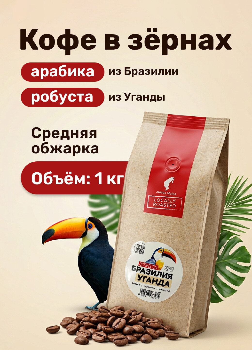 Кофе премиального качества Julius Meinl Locally Roasted Бразилия-Уганда