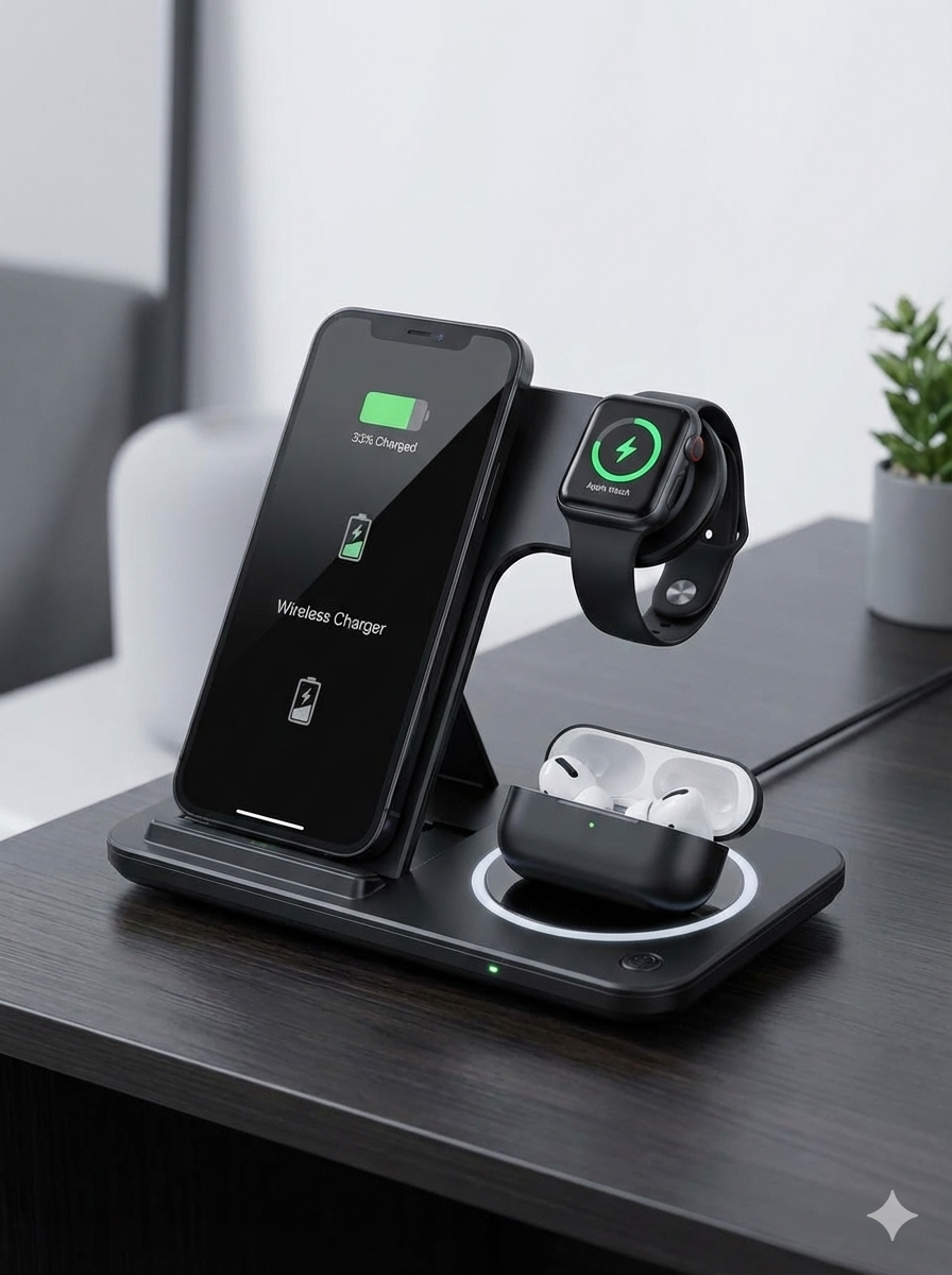 Беспроводная зарядка для iphone андроид / зарядная станция для apple 3в1, док станция для iphone magsafe