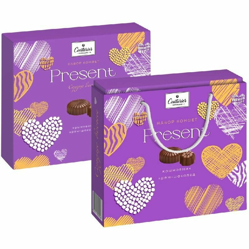 Конфеты COUTURIER PRESENT шоколадные "Сердце весны" с фруктовой начинкой крыжовник и крем шоколад (пакет с ручкой) 170г