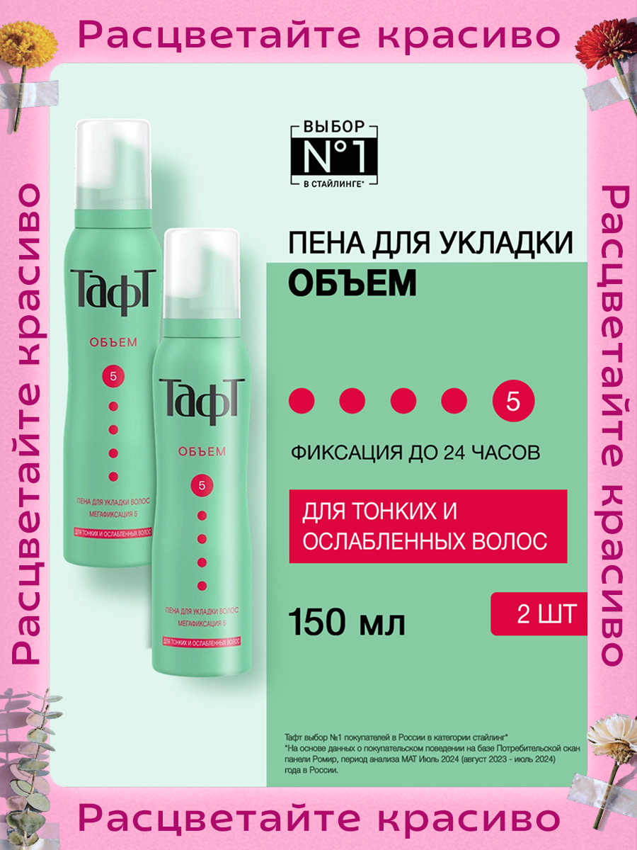 Тафт Пенка для укладки волос Объём мегафиксация, 150 мл, 2 шт (набор)