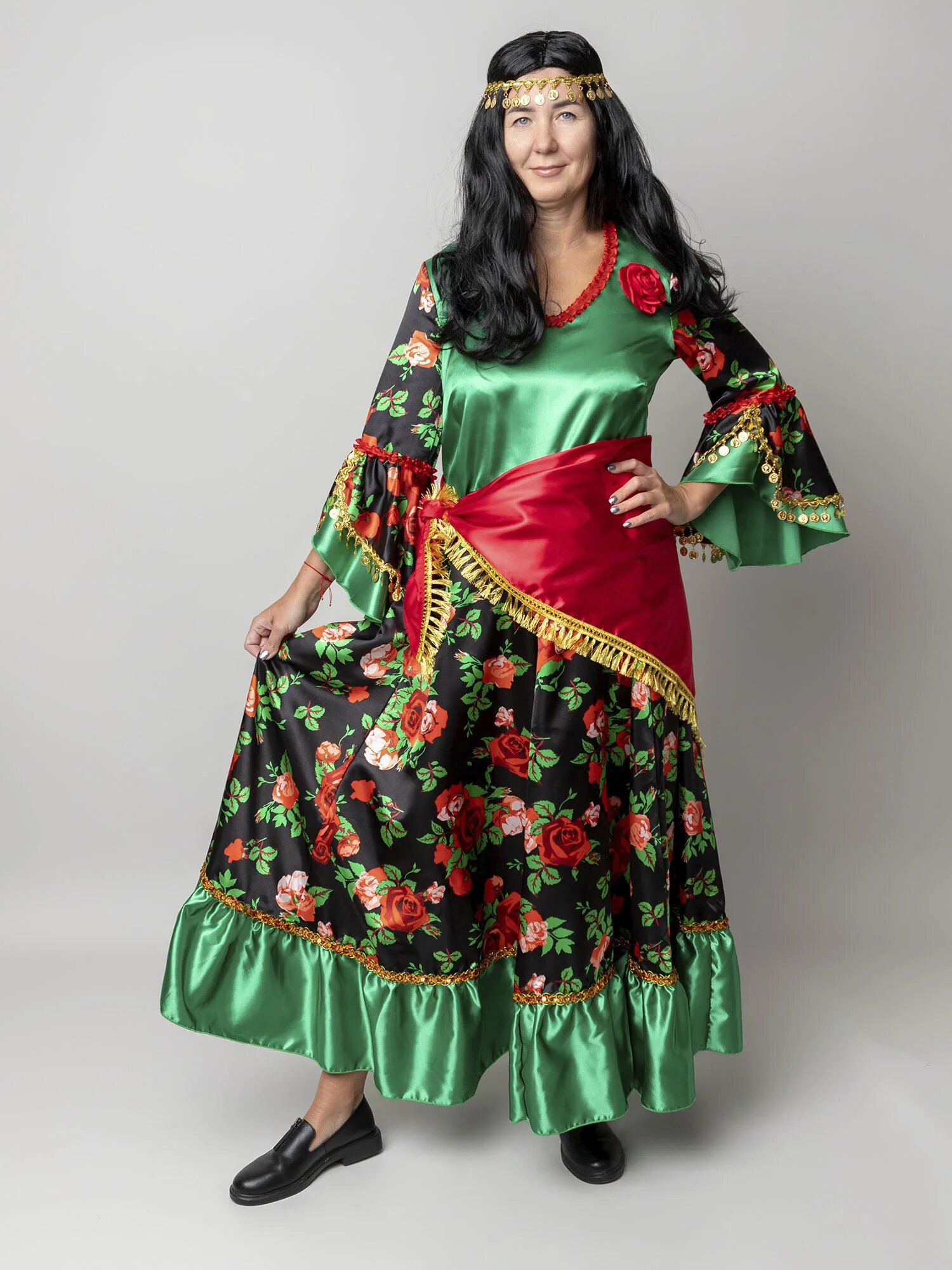 Карнавальный костюм "Цыганка Роза" женский с париком на праздник