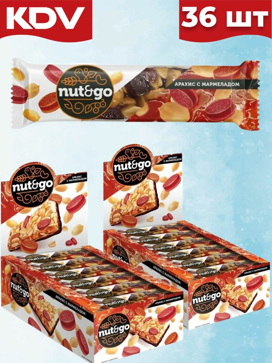 Батончик Nut&Go Арахис и Мармелад 36 штук по 42 гр
