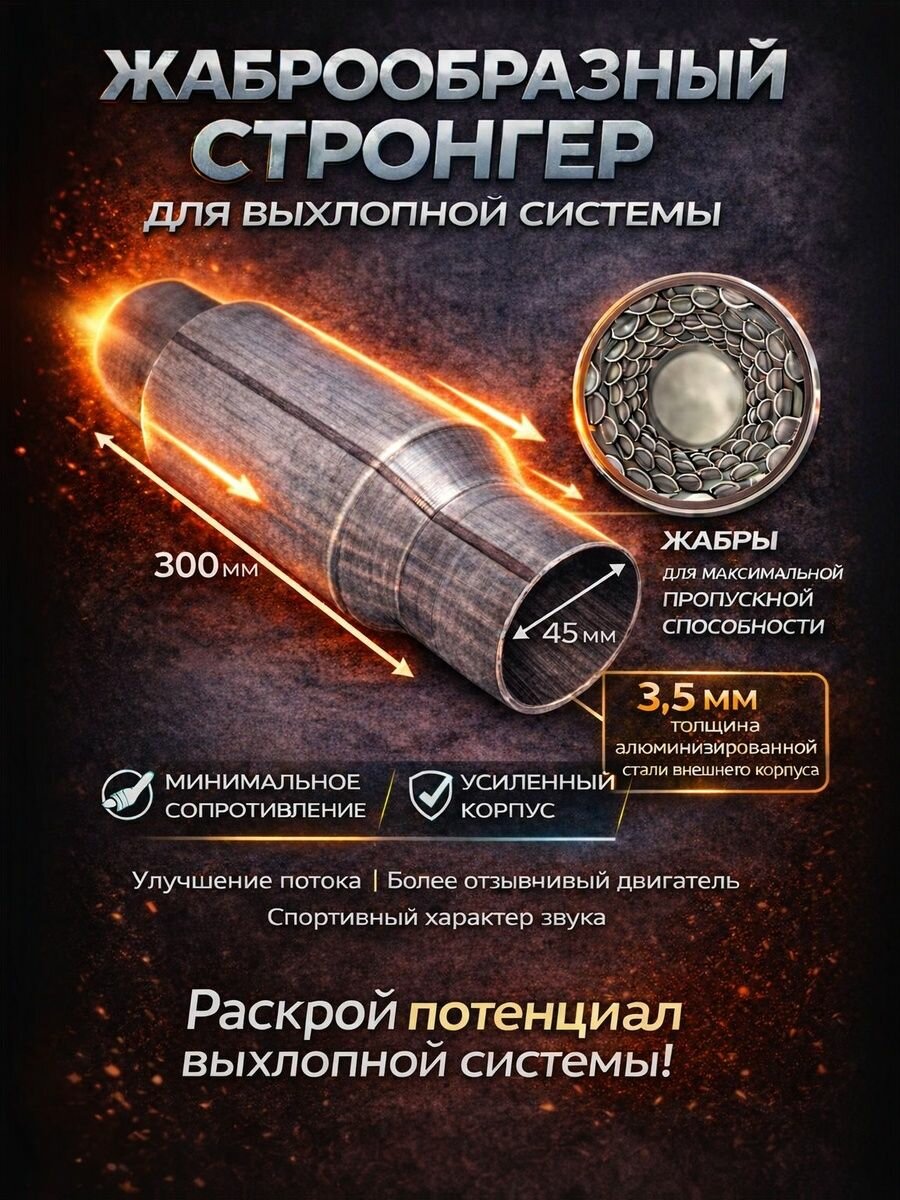 Стронгер алюминизированный жаброобразный 45*300 для глушителя Резонатор