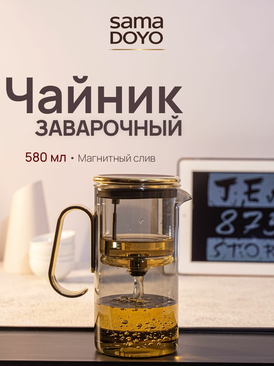 Чайнник заварочный "Гун Фу" SamaDoyo, боросиликатное стекло/нержавеющая сталь/ABS-пластик, 580 мл