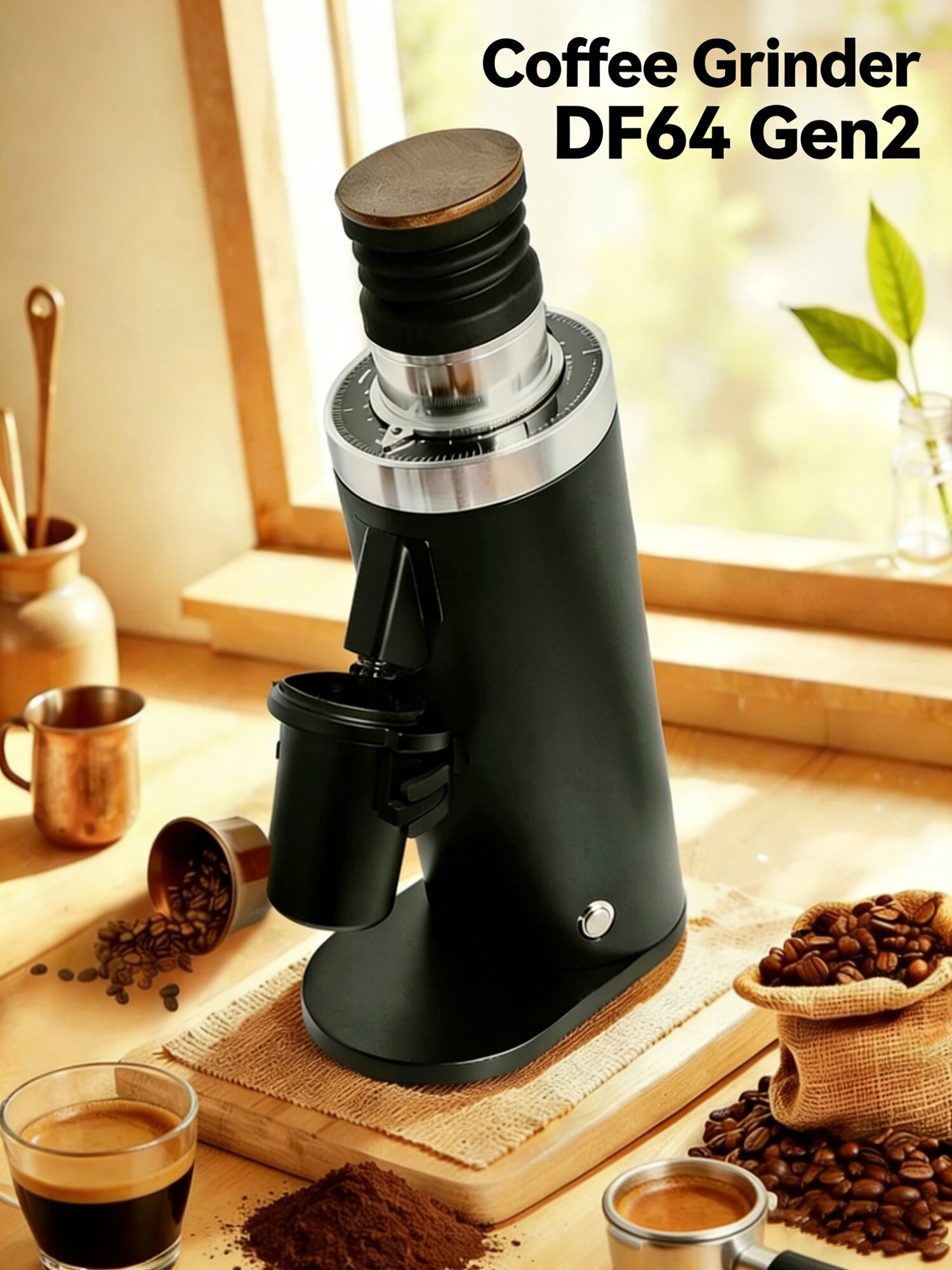 Электрическая Oднодозная Kофемолка DF64 II (Gen 2), Черный, Красный Титан Жернов ( Red Ti ）